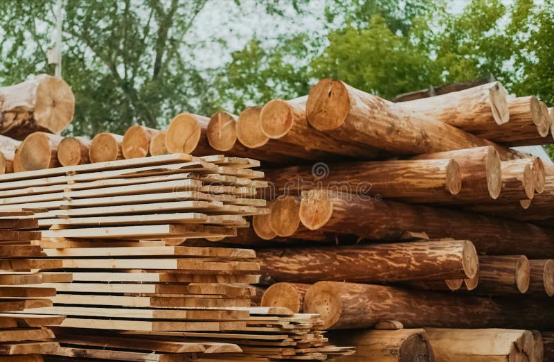 Folded Boards and Logs on Construction Site Stock Photo - Image of ...