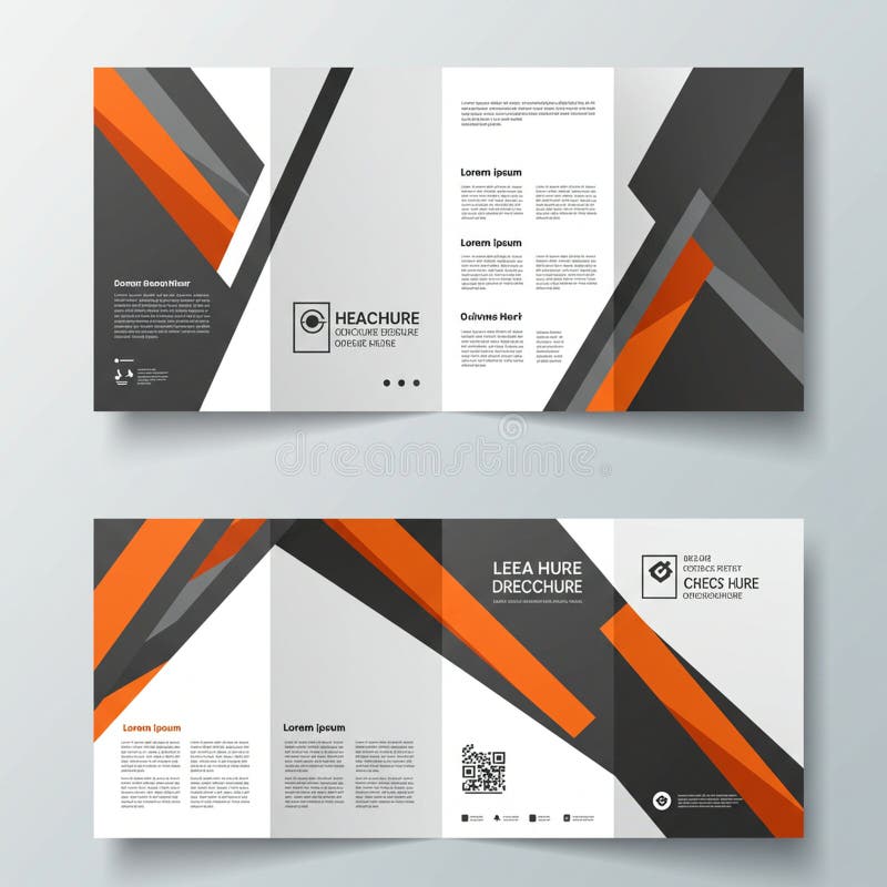 Folded Brochure Design Featuring Bold Geometric Shapes in Orange, Gray ...