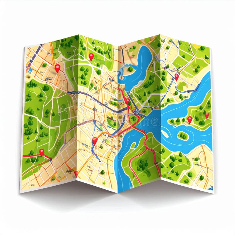 Folded City Map with Detailed Urban Landscape Stock Illustration ...