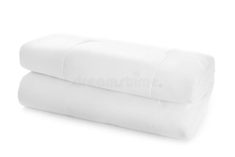 Folded Clean Blanket Isolated on White. Household Textile Stock Photo ...