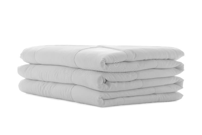 Folded Clean Blanket Isolated on White. Household Textile Stock Photo ...