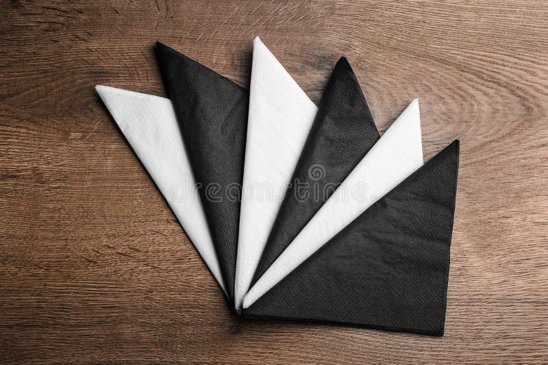 Folded Clean Paper Tissues on Wooden Table, Flat Lay Stock Photo ...
