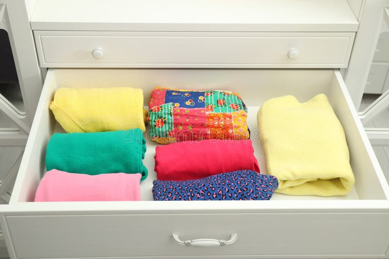 Folded Clothes in Drawer. Apparel Storage Stock Photo - Image of item ...