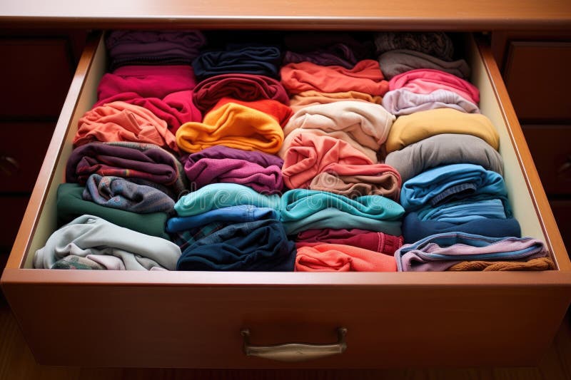 Folded Clothes Organized by Color in a Drawer Stock Illustration ...