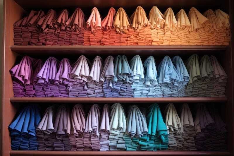 Folded Clothes Organized by Color on Shelves Stock Illustration ...