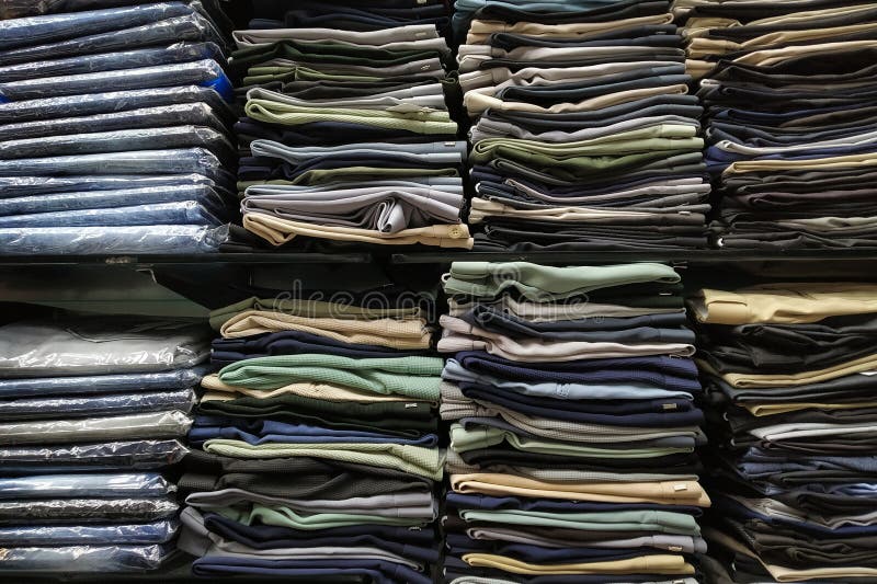 Folded Clothes in Rack in Cloth Store Stock Image - Image of showcase ...