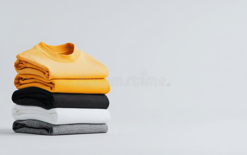 Folded Clothes Stack Yellow Black White and Gray on Light Gray ...