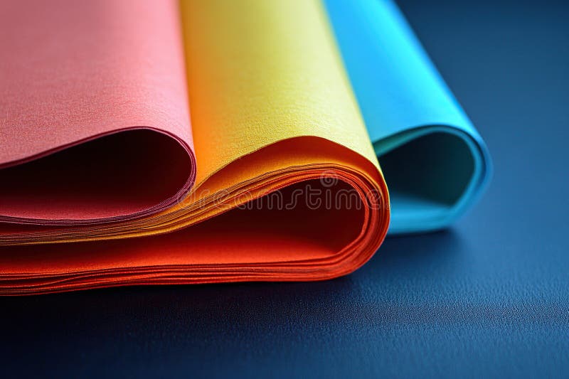 Folded Colored Sheets of Paper Stand on the Table, Top View of the Edge ...