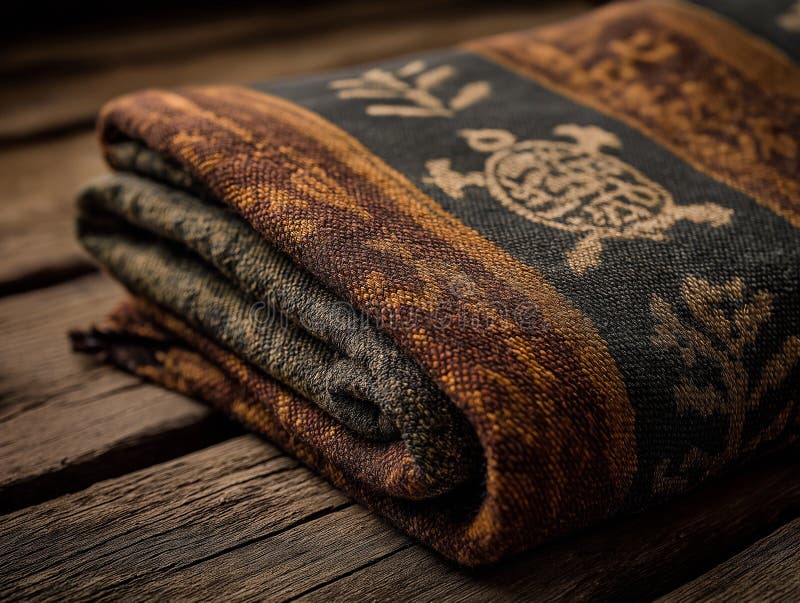 Folded Cotton Textile with Stylized Turtle Pattern Stock Image - Image ...