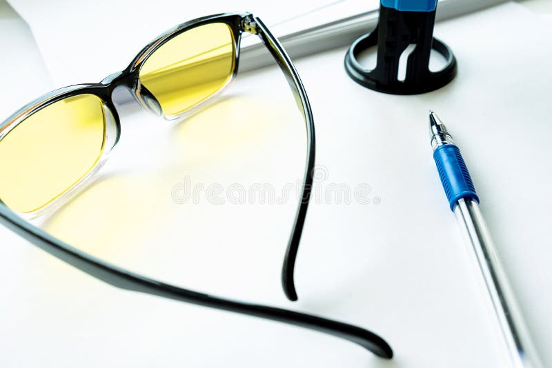 Folded Glasses on the Table with Lenses Protection from Computer ...