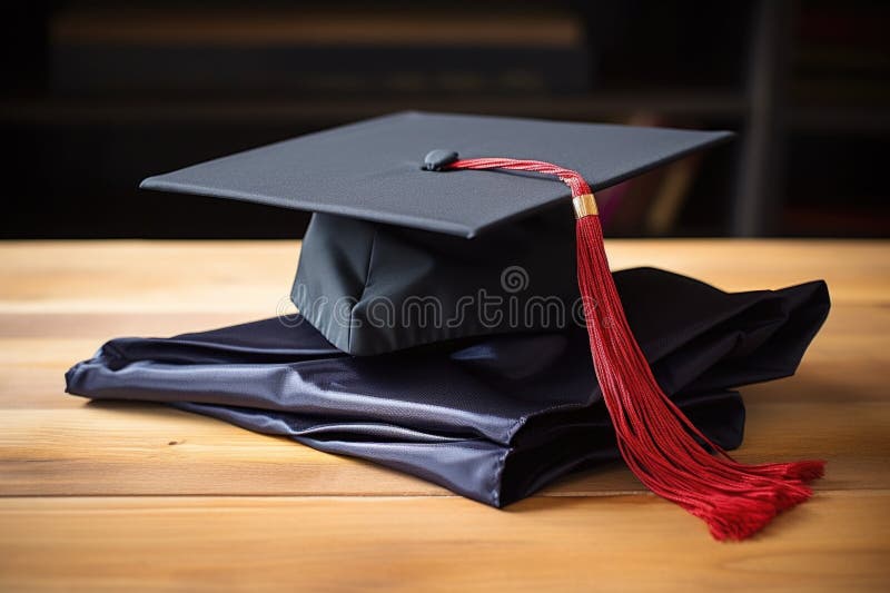 Folded Graduation Cap and Gown on a Wooden Desk Stock Illustration ...