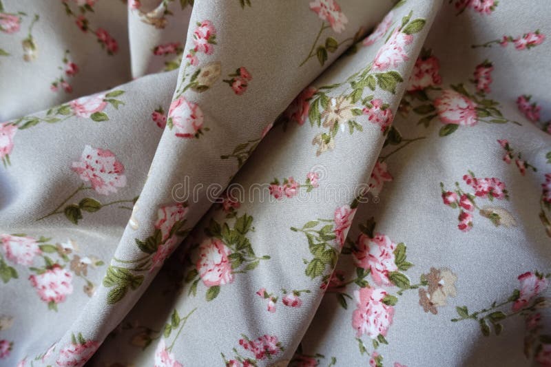 Folded Gray Rayon Fabric with Old-fashioned Floral Print Stock Image ...