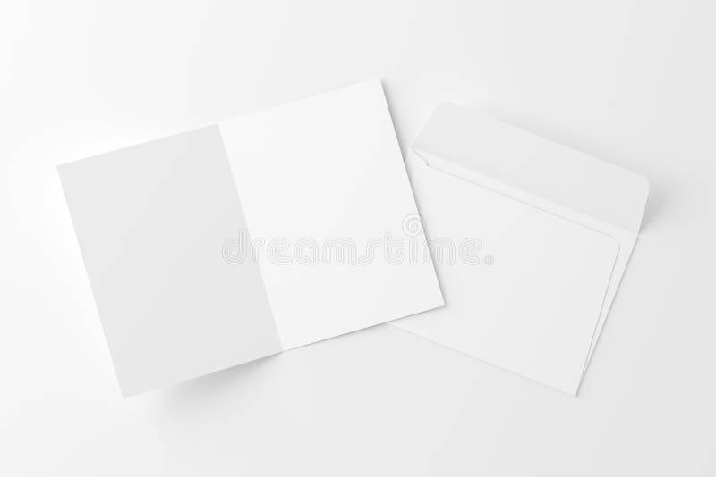 A4 A5 Folded Invitation Card with Envelope 3D Rendering White Blank ...