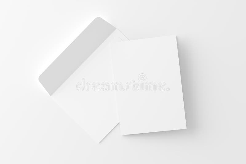A4 A5 Folded Invitation Card with Envelope 3D Rendering White Blank ...