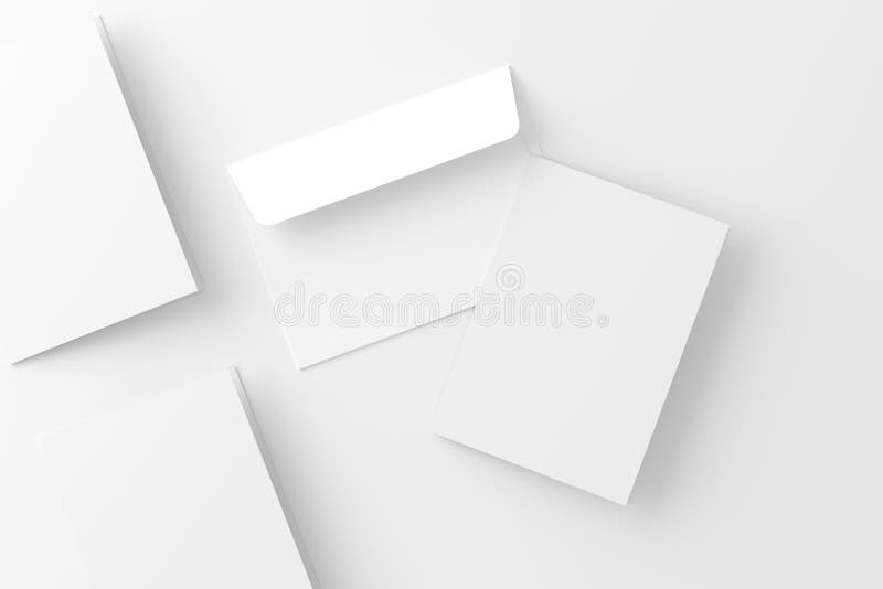 A4 A5 Folded Invitation Card with Envelope 3D Rendering White Blank ...