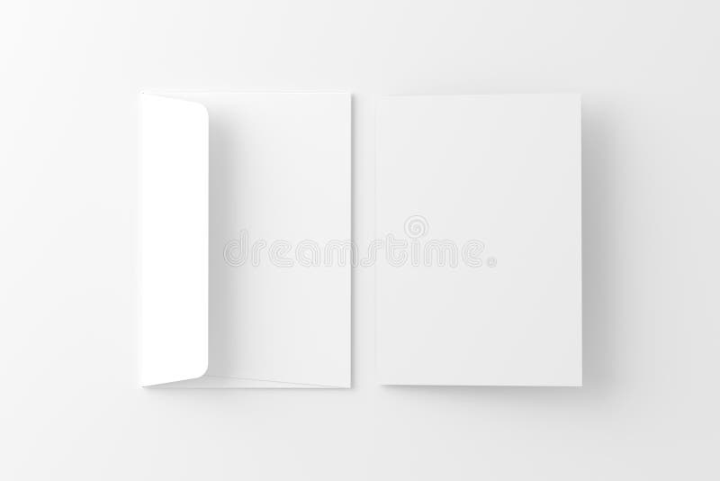 A4 A5 Folded Invitation Card with Envelope 3D Rendering White Blank ...