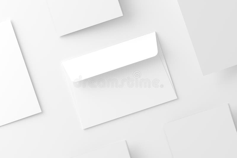 A4 A5 Folded Invitation Card with Envelope 3D Rendering White Blank ...