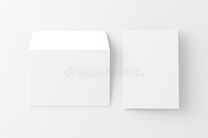 A4 A5 Folded Invitation Card with Envelope 3D Rendering White Blank ...