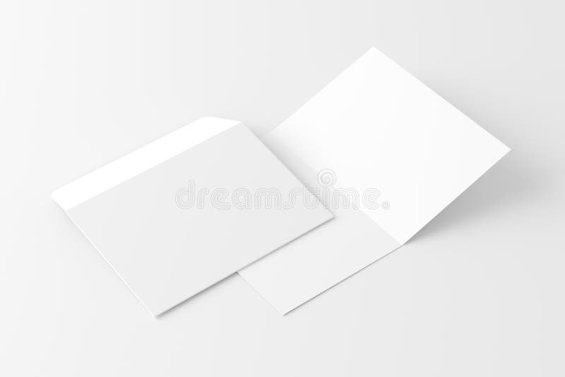 A4 A5 Folded Invitation Card with Envelope 3D Rendering White Blank ...