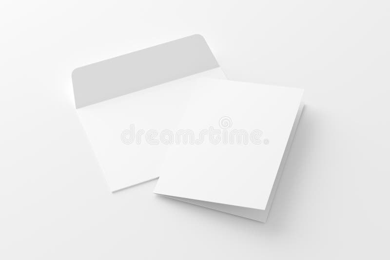 A4 A5 Folded Invitation Card with Envelope 3D Rendering White Blank ...