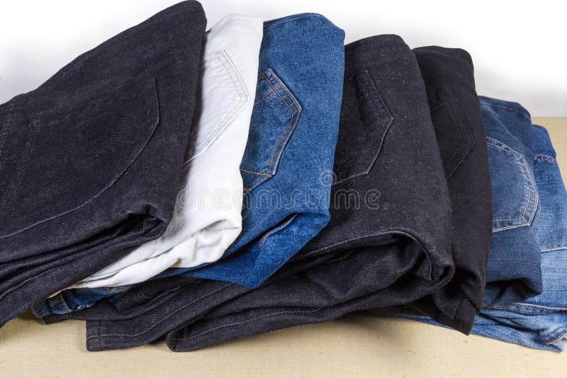 Folded Jeans of Various Colors and Textures Close-up Stock Image ...