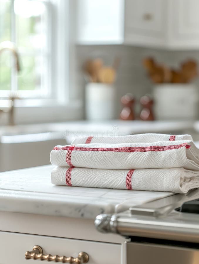 Folded Kitchen Towels Marble Countertop Modern Stock Photos - Free ...