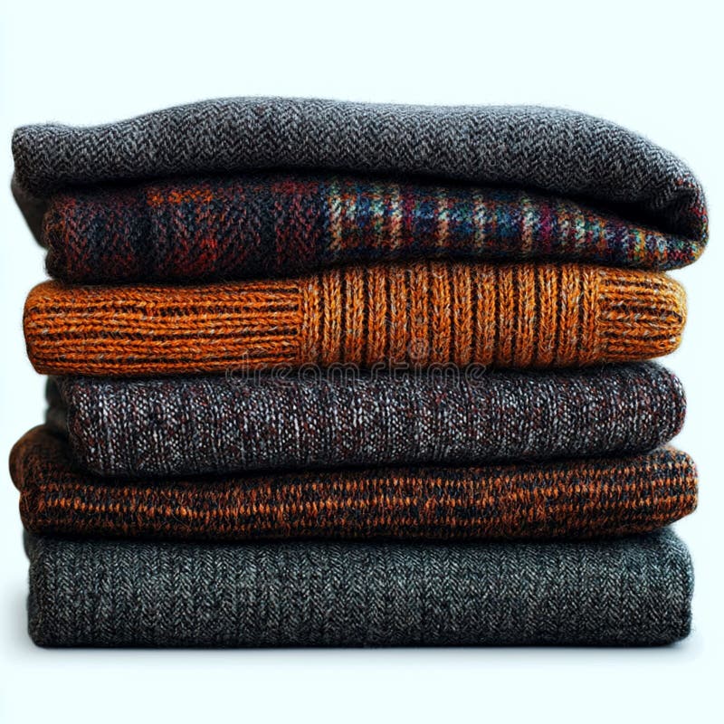 Folded Knitted Fabric Stack Textile Texture Background Isolated on ...