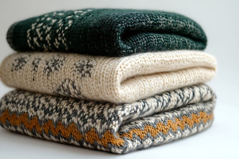 Folded Knitted Wool Clothes Stack Warm Sweaters with Textured Designs ...