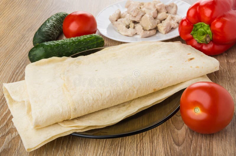 Armenian Lavash, Bowl with Mix of Vegetables and Chicken Meat Stock ...