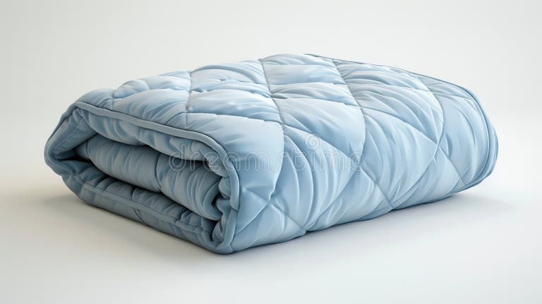 Folded Light Blue Quilt on White Background, Studio Shot. Bedding and ...