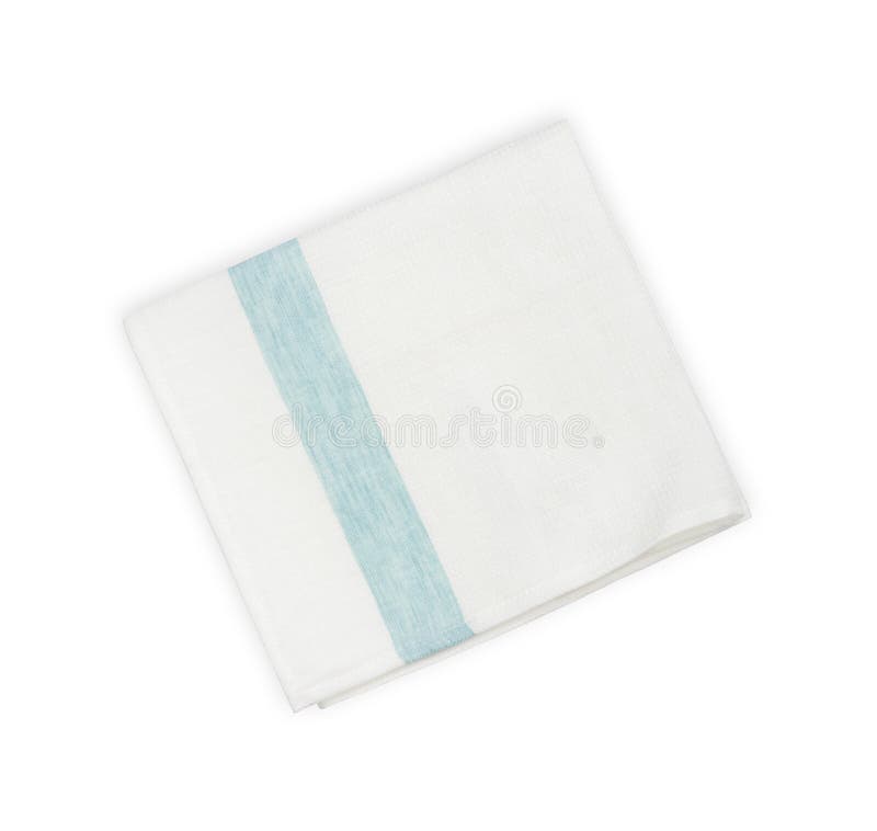 Folded Linen Napkin with Blue Line Isolated on White Background Stock ...