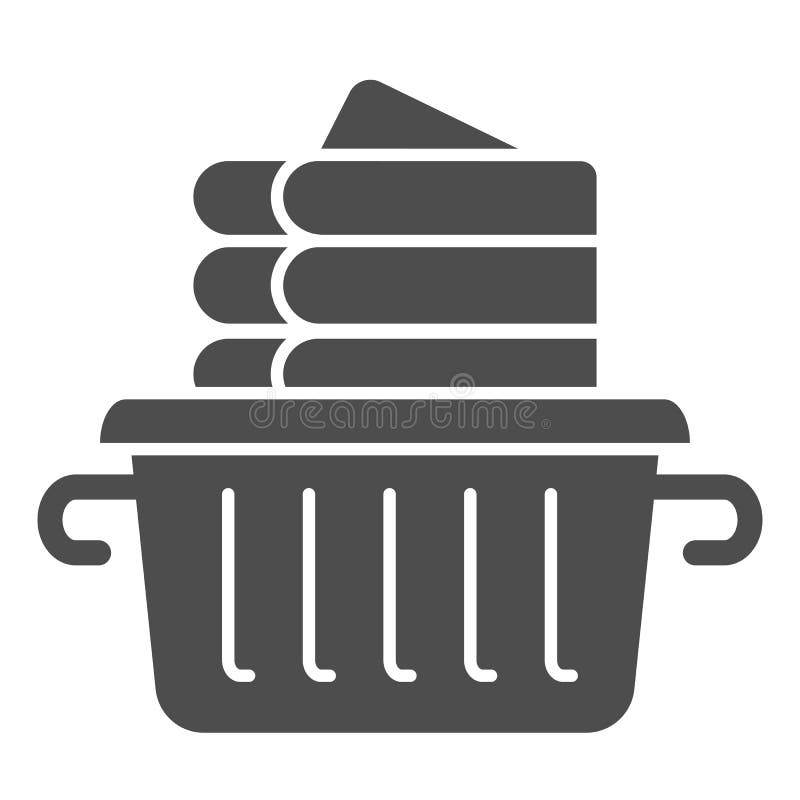 Folded Linen Line Icon. Laundry Clothes in Basket Vector Illustration ...