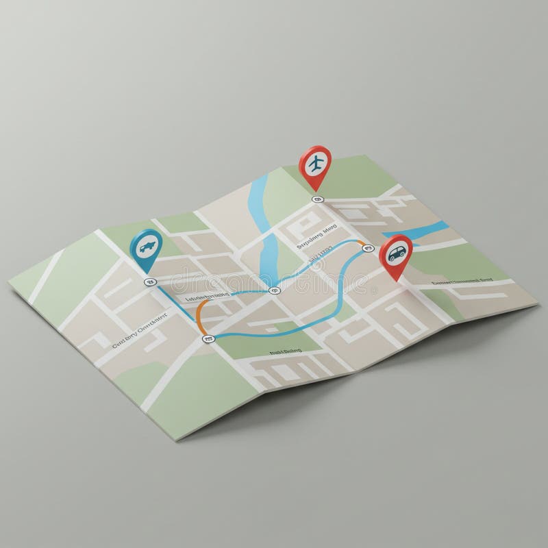 Folded Map Illustration Depicting a City S Layout with Intersecting ...