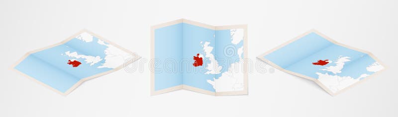Folded Map of Ireland in Three Different Versions Stock Vector ...