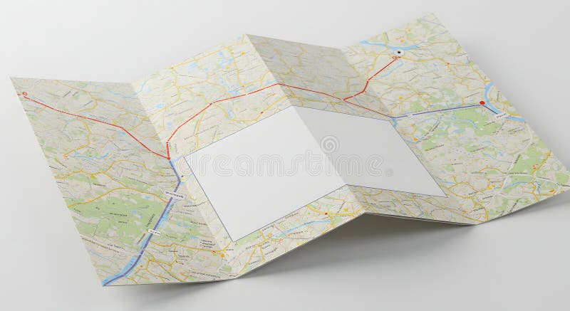 Folded Map with Route stock illustration. Illustration of geography ...
