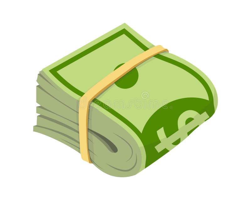 Folded Money Stack with Rubber Band, Paper Dollars Bundle Stock Vector ...