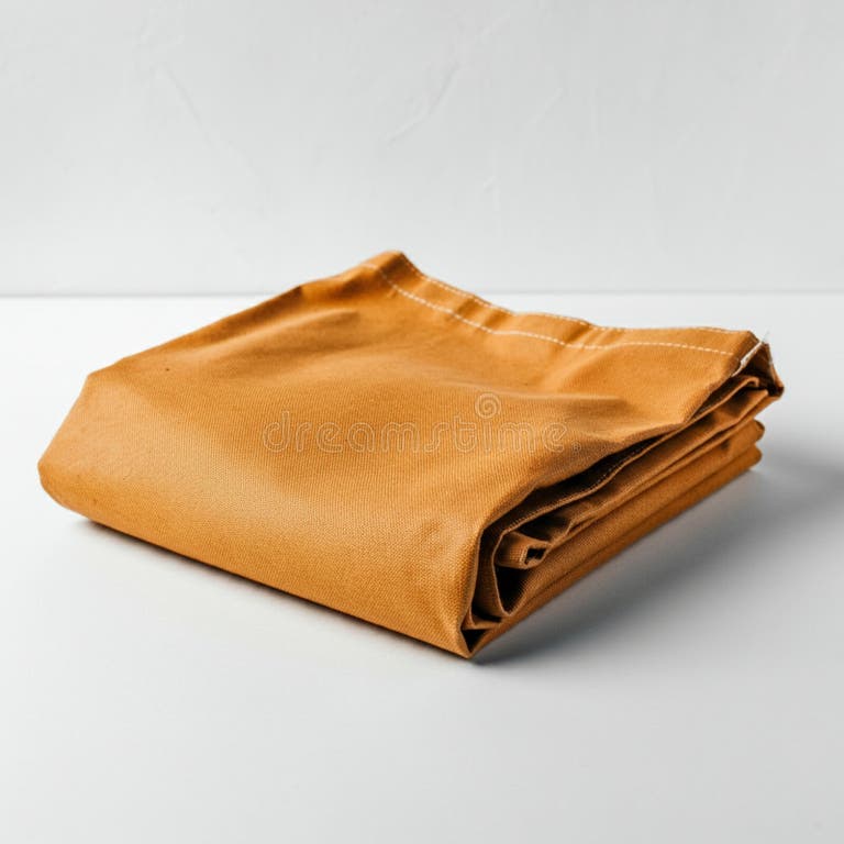 Folded Mustard-colored Fabric with Visible Stitching Along the Edges ...