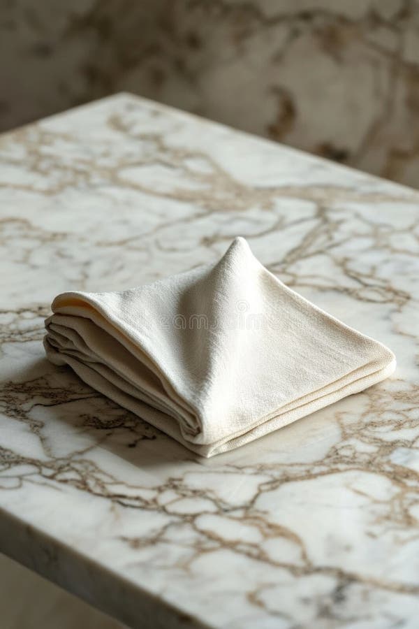 Folded Napkin on Marble Table Stock Image - Image of fabric, marble ...