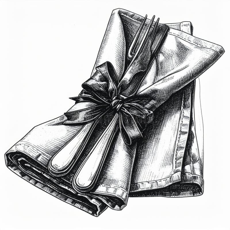 Folded Napkin with Silverware and Bow Illustration Stock Illustration ...