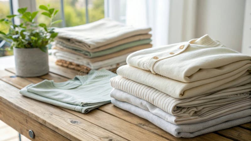 Folded Organic Cotton Clothes Top View Stock Image - Image of tones ...
