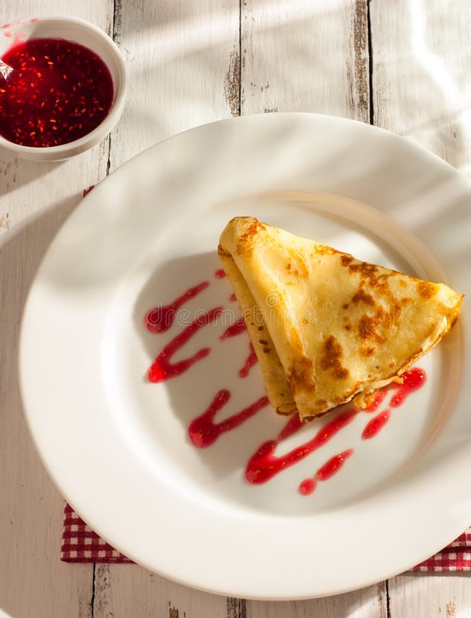 Folded Pancake on White Plate Stock Image - Image of european, homemade ...