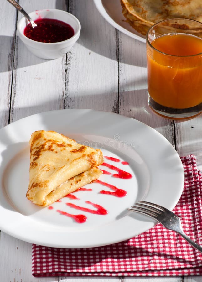 Folded Pancake on White Plate Stock Image - Image of golden, baked ...
