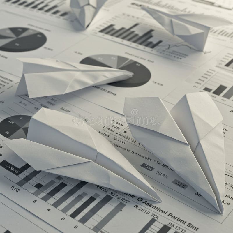 Folded Paper Airplanes Rest Atop Printed Business Documents Featuring ...