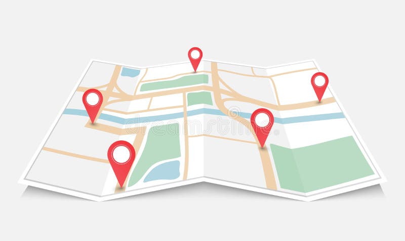 Folded Paper City Map with Red Pin Pointer, Vector Illustration Stock ...
