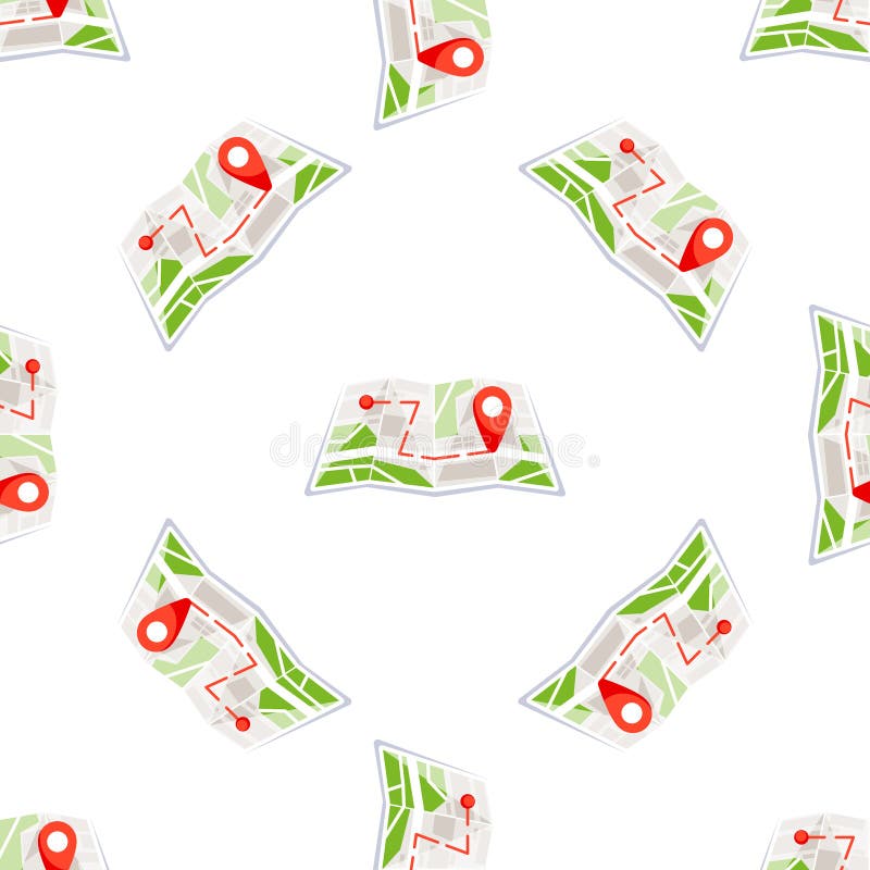 Folded Paper City Map Showing Route and Destination with Location Pin ...