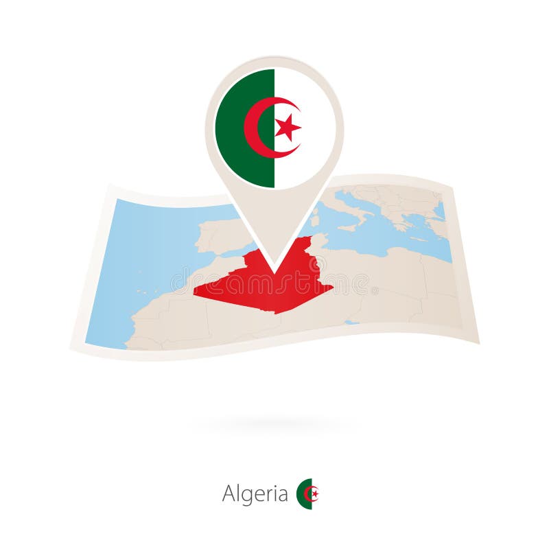 Folded Paper Map of Algeria with Flag Pin of Algeria Stock Vector ...