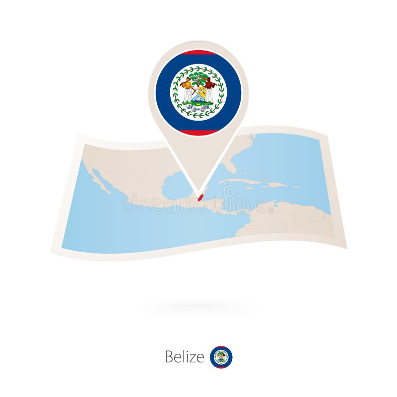 Folded Paper Map of Belize with Flag Pin of Belize Stock Vector ...