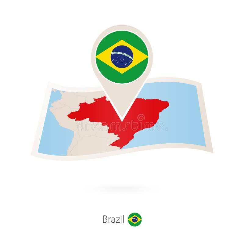 Folded Paper Map of Brazil with Flag Pin of Brazil Stock Vector ...