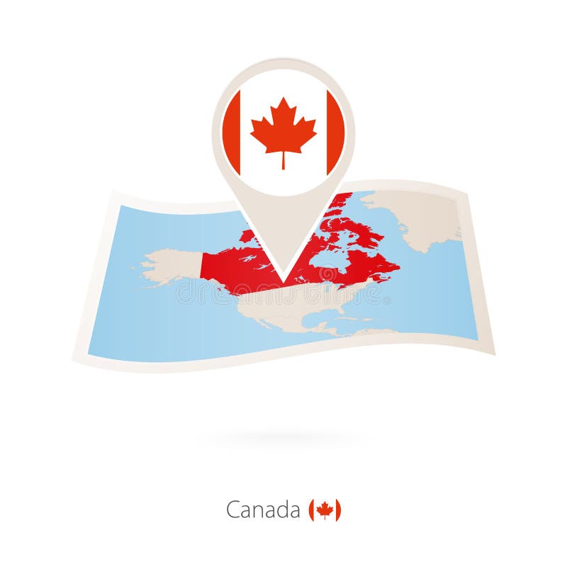 Folded Paper Map of Canada with Flag Pin of Canada Stock Vector ...