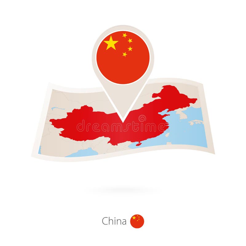 Folded Paper Map of China with Flag Pin of China Stock Vector ...